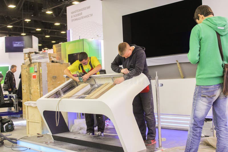 Work on Installation of Stands. Editorial Stock Photo - Image of manual ...