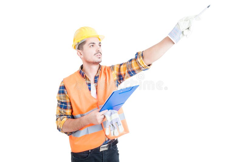 Work Instructions Concept with Engineer Taking Notes and Pointing ...