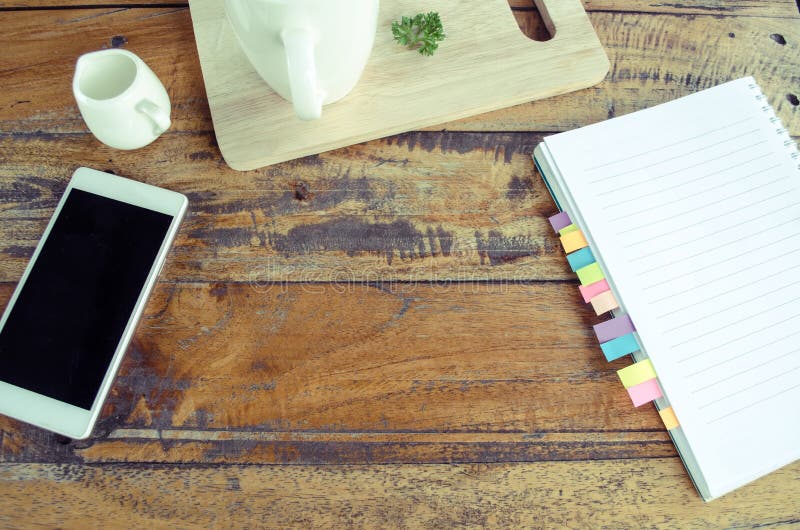 Work item on wooden table stock photo. Image of desktop - 87691818