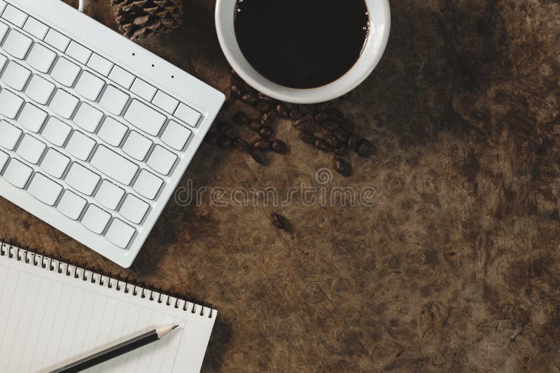 Work with the keyboard stock image. Image of coffee - 133386911