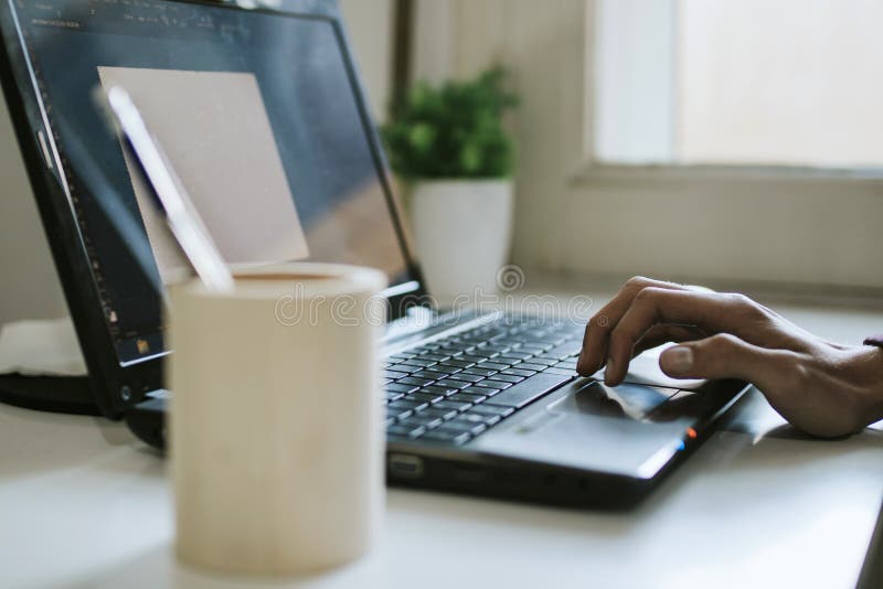 Work with the laptop desk stock photo. Image of connectivity - 97243922
