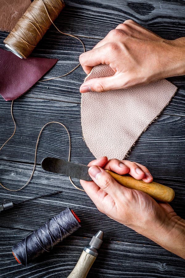 Work with leather stock image. Image of cutting, outdoor - 4555403