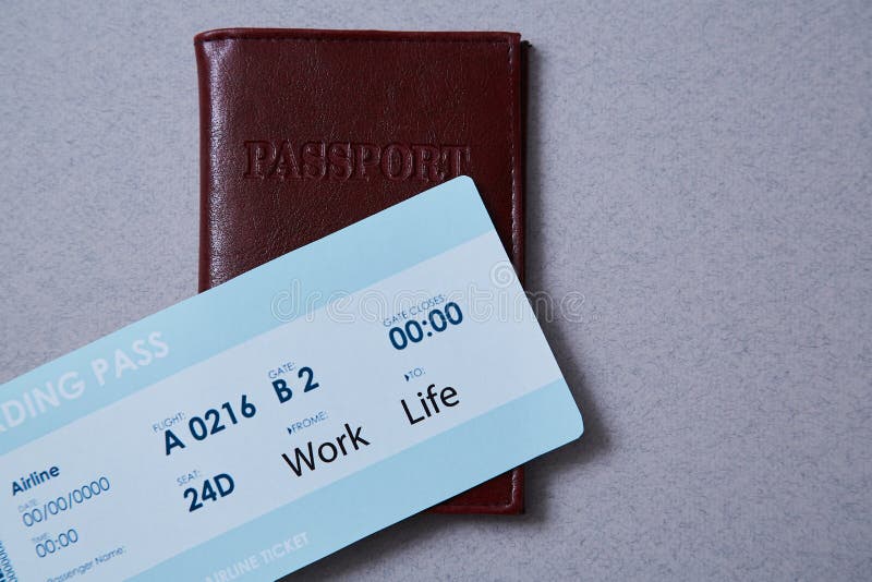 Work Life Balance Choice Concept. Boarding Pass and Passport Stock ...