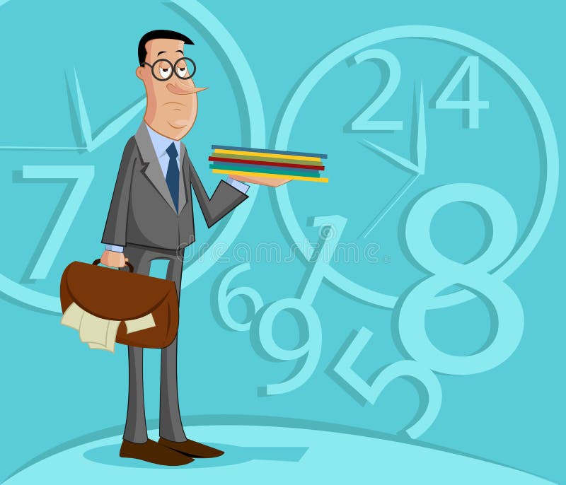 Cartoon Businessman and Lot of Work on Balance Scale Stock Vector ...