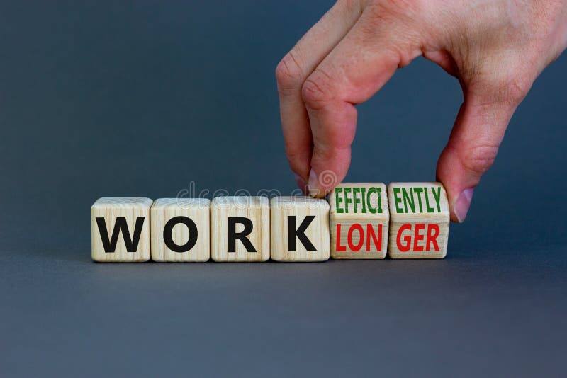 Work Longer or Efficiently Symbol. Businessman Turns Cubes and Changes ...