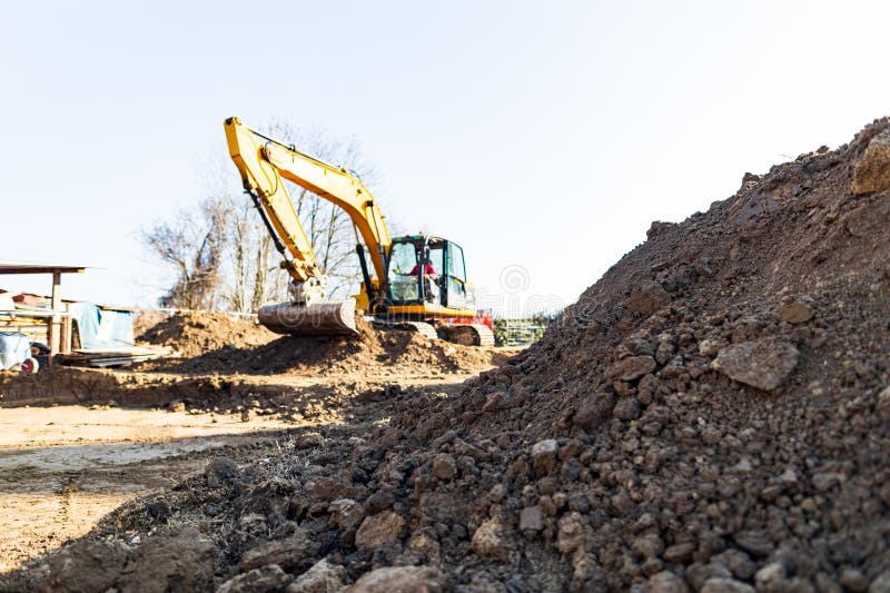 Escavator at Work on Construction Site Stock Image - Image of ...