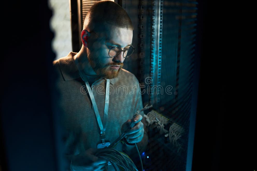 At Work Maintaining Network Cables in Data Center Stock Image - Image ...