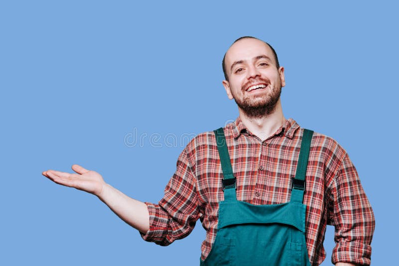 A Work Man with a Beaming, Pleased Expression, Spreading His Hands Wide ...