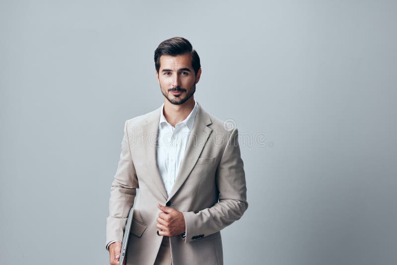 Man Copyspace Freelancer Portrait Smiling Computer Internet Suit ...