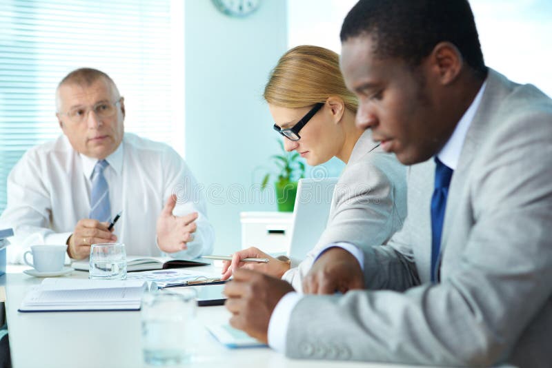 Work at meeting stock photo. Image of collar, african - 32048562