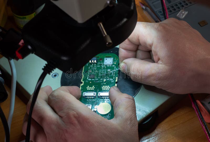 Work with a Microscope. Microelectronics Device Stock Image - Image of ...