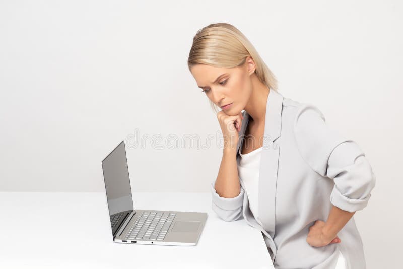 Work of Mind Young Businesswoman Looking Preoccupied Stock Photo ...