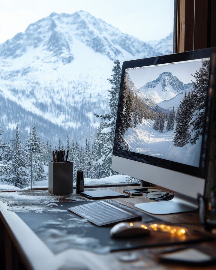 A Work Monitor is on a Table Near a Window. Stock Image - Image of ...