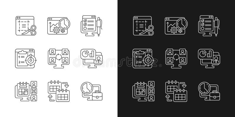 Work Monitoring Tools Linear Icons Set for Dark and Light Mode Stock ...