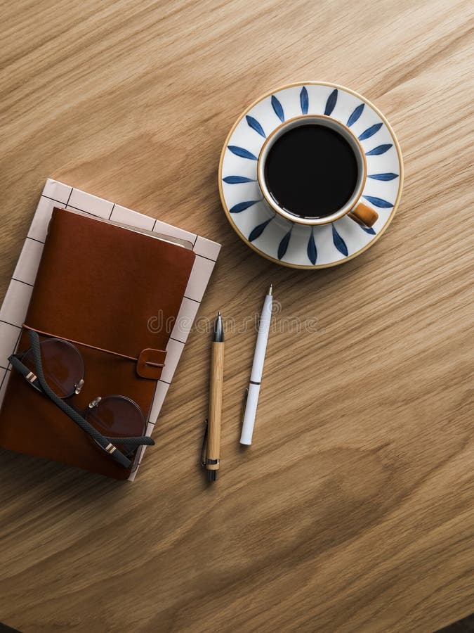 Work Office Coffee Break - Cup of Coffee, Leather Planner, Glasses, Pen ...