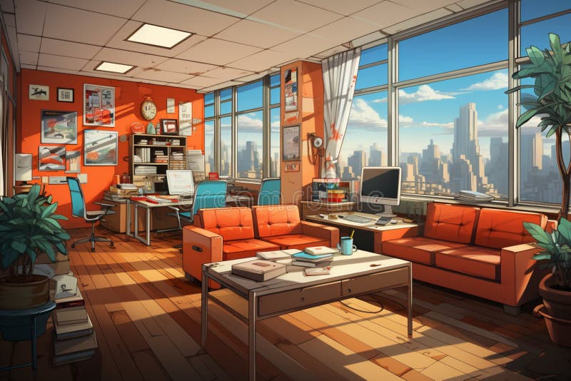 Work Office, Computers, Cartoon Office Equipment Stock Illustration ...