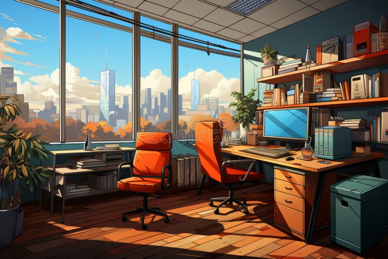 Work Office, Computers, Cartoon Office Equipment Stock Illustration ...