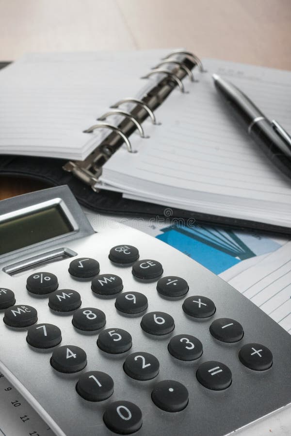 Work in Office, Desk Concept with Calculator and Phone. Stock Image ...