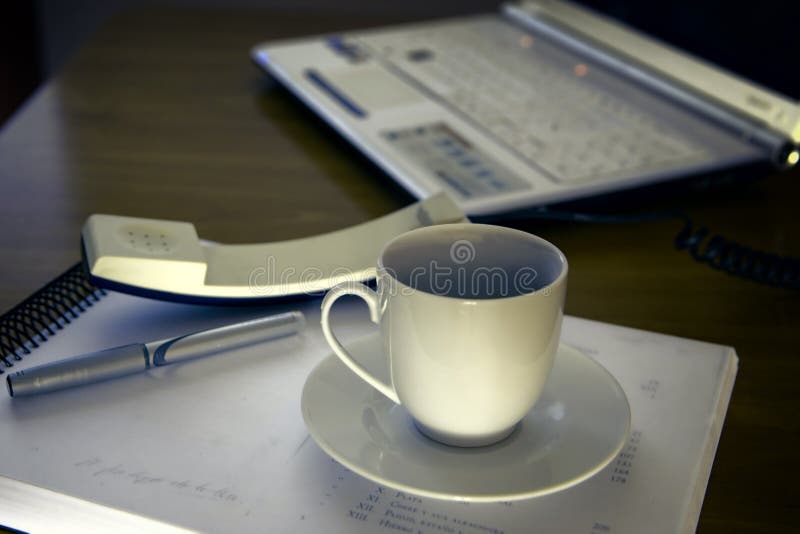 Work Office Desk with a Cup of Coffee Computer Laptop Stock Photo ...