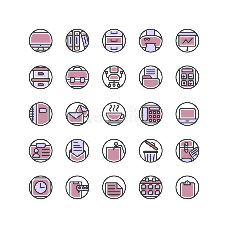 Work Office Filled Outline Icon Set. Stock Vector - Illustration of ...