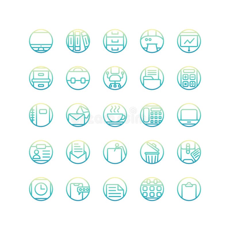 Work Office Gradient Icon Set. Stock Vector - Illustration of office ...