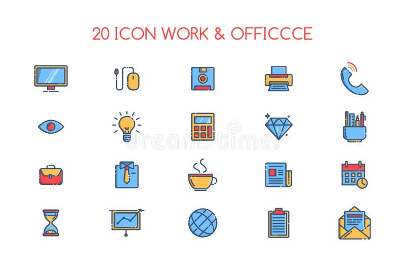 20 Work Office Icon Set stock vector. Illustration of stationary ...