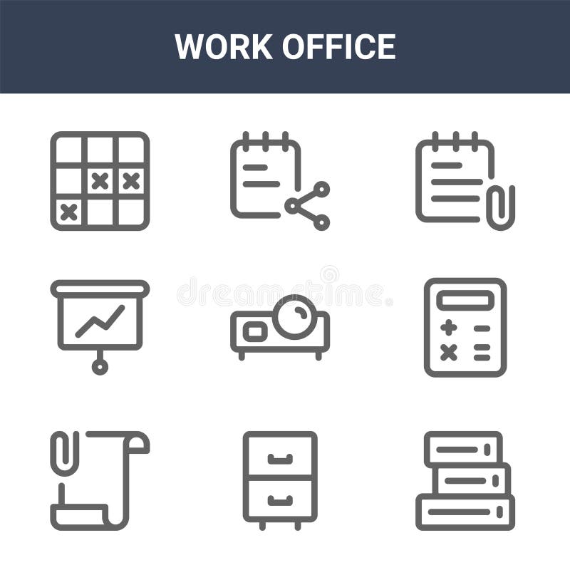 9 Work Office Icons Pack. Trendy Work Office Icons on White Background ...