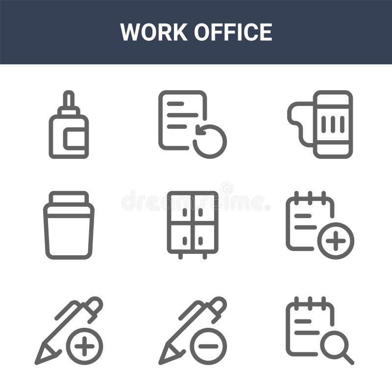 9 Work Office Icons Pack. Trendy Work Office Icons on White Background ...