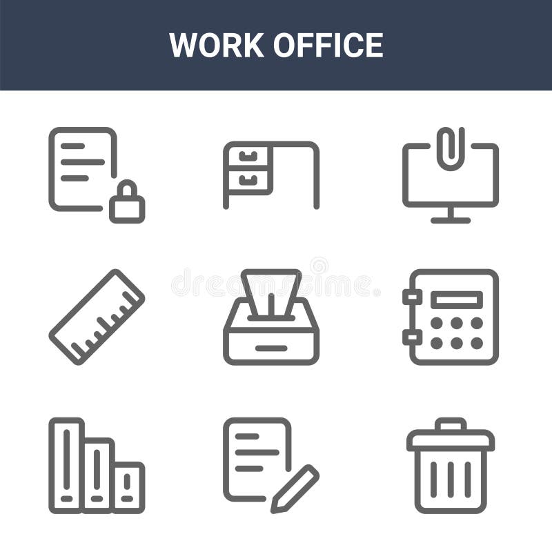 9 Work Office Icons Pack. Trendy Work Office Icons on White Background ...