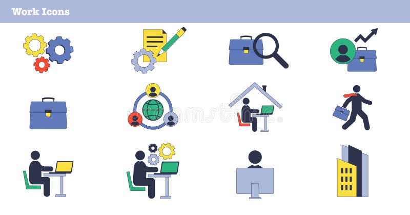 Work in Office and Productive Workplace Neubrutalism Icons Collection ... Work in Office and Productive Workplace Neubrutalism Icons Collection ...
