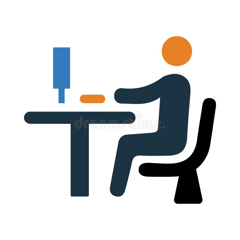 Work, Office, Table, Man, Computer, Office Work Station Icon Stock ...