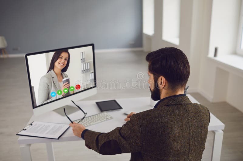 Work Online. Businessman is Talking Online with a Business Partner ...