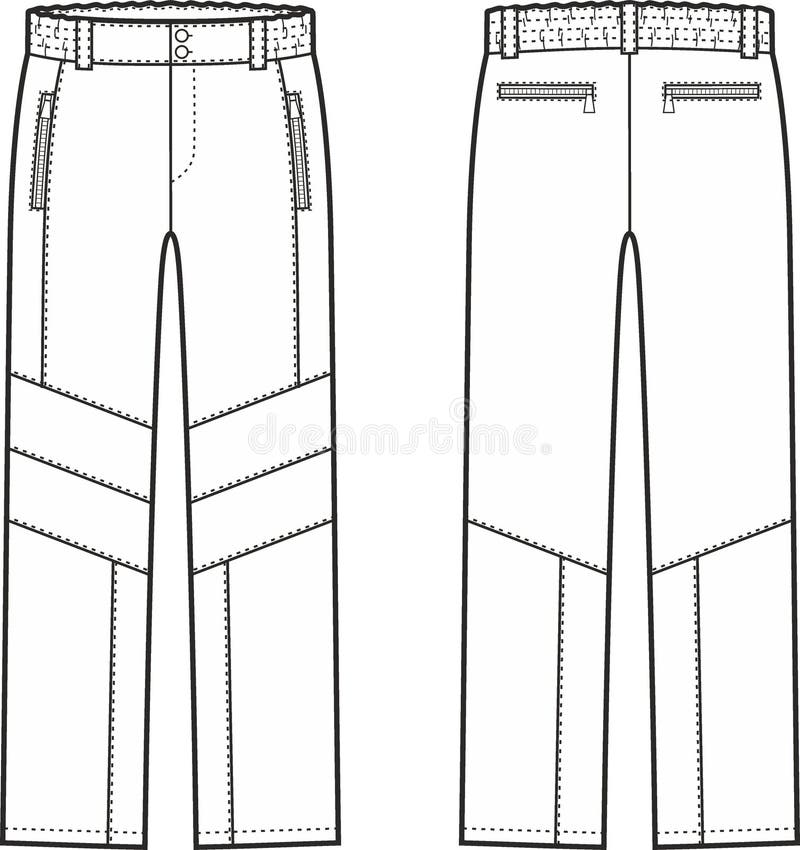 Work Pants Flat Sketch. Working Trousers Apparel Design. Front and Back ...
