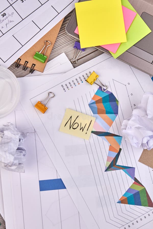 Work Papers with Charts and Binder Clips Top View. Stock Image - Image ...