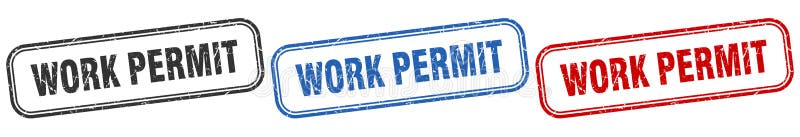 Work Permit Square Isolated Sign Set. Work Permit Stamp Stock Vector ...