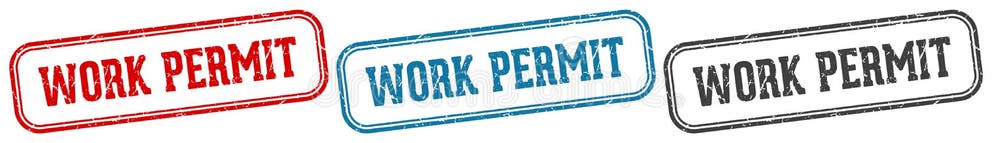 Work Permit Stamp. Work Permit Rectangular Stamp Set Isolated on White ...