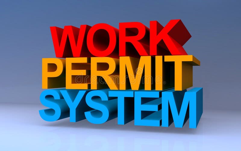 Work permit system on blue stock illustration. Illustration of ...