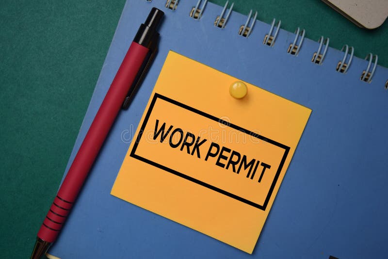 Work Permit Write on a Sticky Note Isolated on Green Background Stock ...