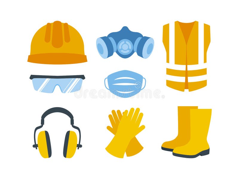Work Personal Protective Equipment and Clothing Icon Set Vector Stock ...