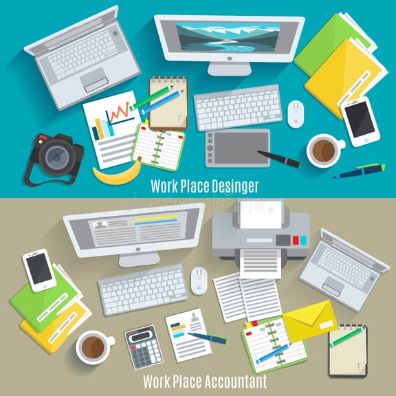 Work Place Banner Set stock vector. Illustration of line - 60468171