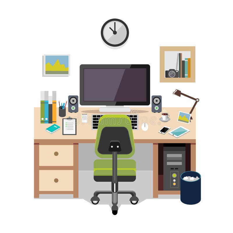 Work Place Design. Work Space Illustration Stock Vector - Illustration ...