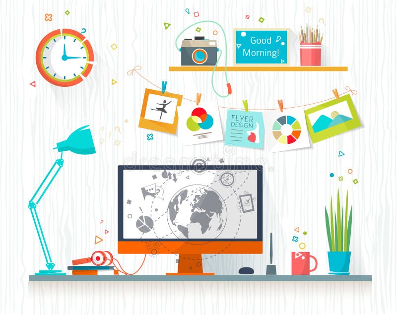 Work Place of Designer-illustrator Stock Vector - Illustration of ...
