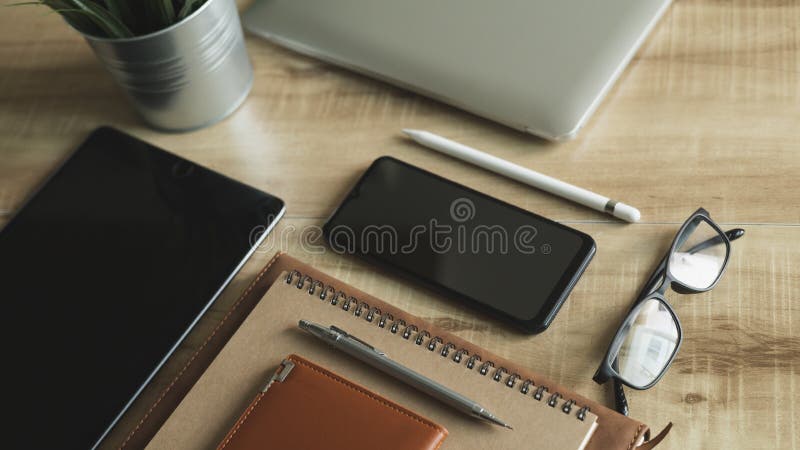 Work Place Desktop Home Office. Top View of Table Stock Image - Image ...