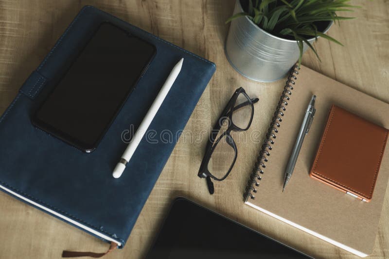Work Place Desktop Home Office. Top View of Table, Stock Image - Image ...