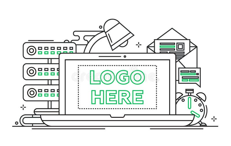 Work Place - Line Design Illustration with Copyspace for Logo Stock ...