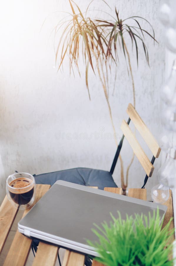 Work Place. Nice Morning at Balcony. Remote Working Place at Home ...