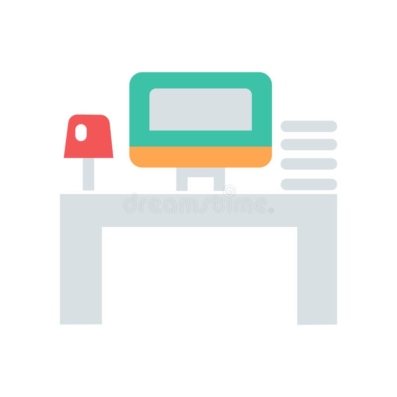 Work Place or Office Work Icon. Vector Icon with Computer Table Lamp ...