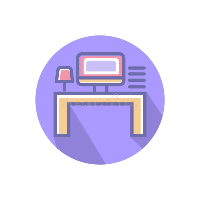 Work Place or Office Work Icon. Vector Icon with Computer Table Lamp ...