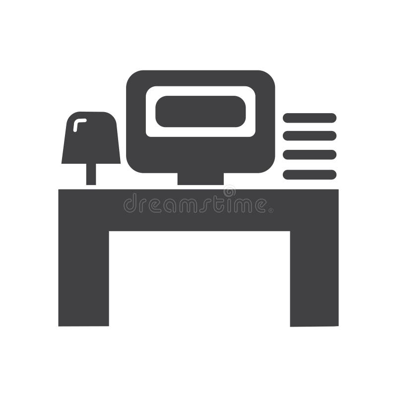 Work Place or Office Work Icon. Vector Icon with Computer Table Lamp ...