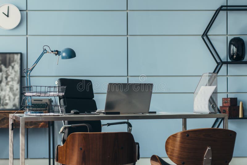 Work Place in Office. Table with Laptop. Stock Image - Image of ...